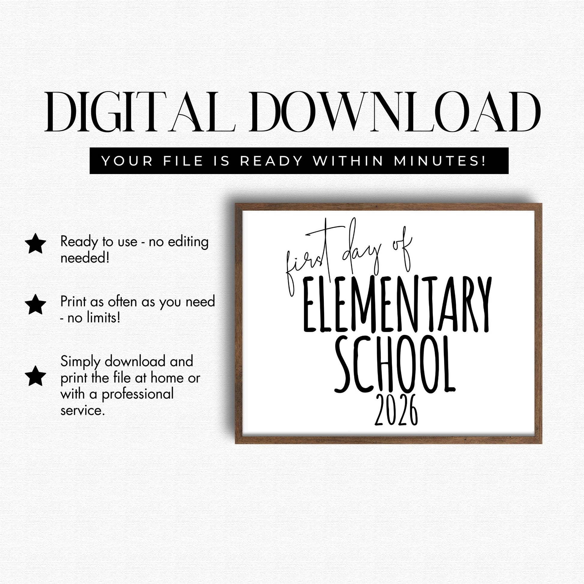 First Day of Elementary School 2026 Printable Sign. Instant Download B ...