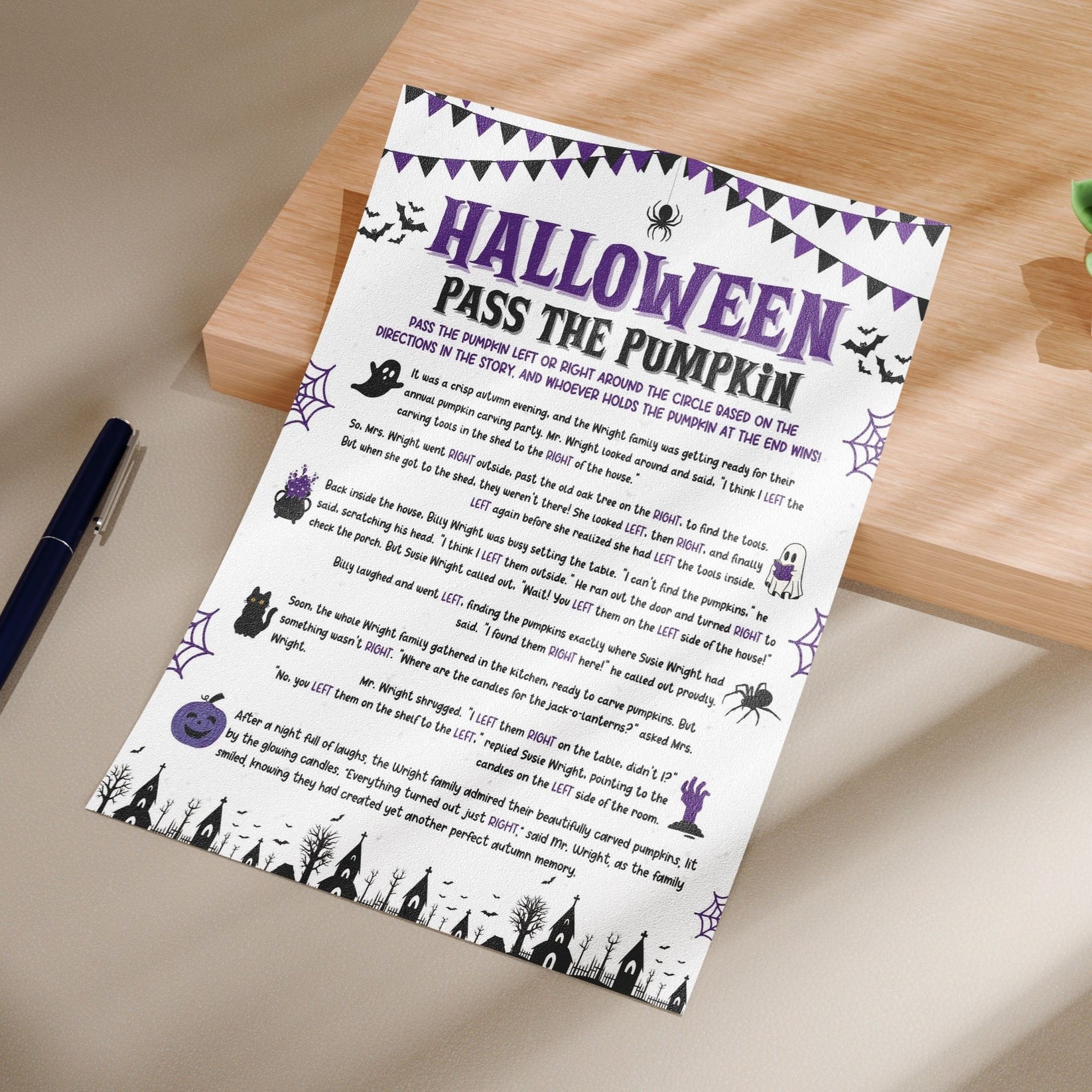 Halloween Pass the Pumpkin Printable Game Purple 8.5x11 – Droo & Aya
