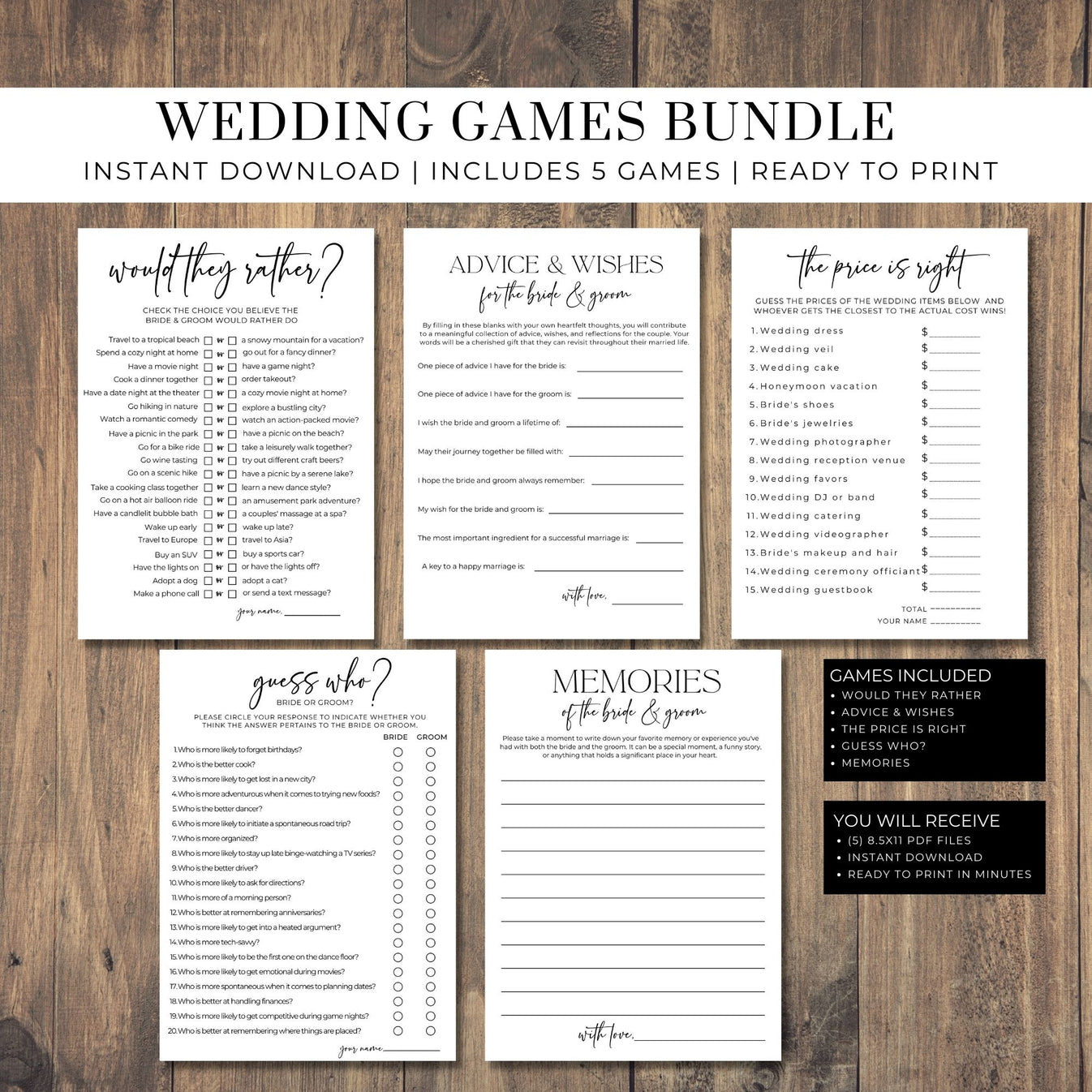Five Minimalist Wedding Games Bundle – Droo & Aya