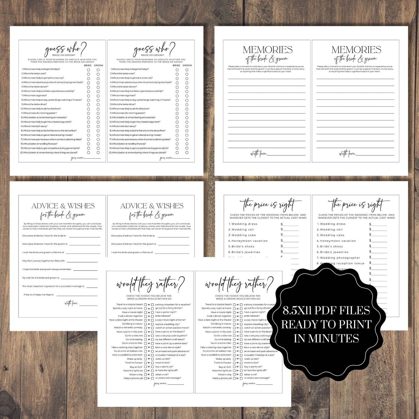 Five Minimalist Wedding Games Bundle – Droo & Aya