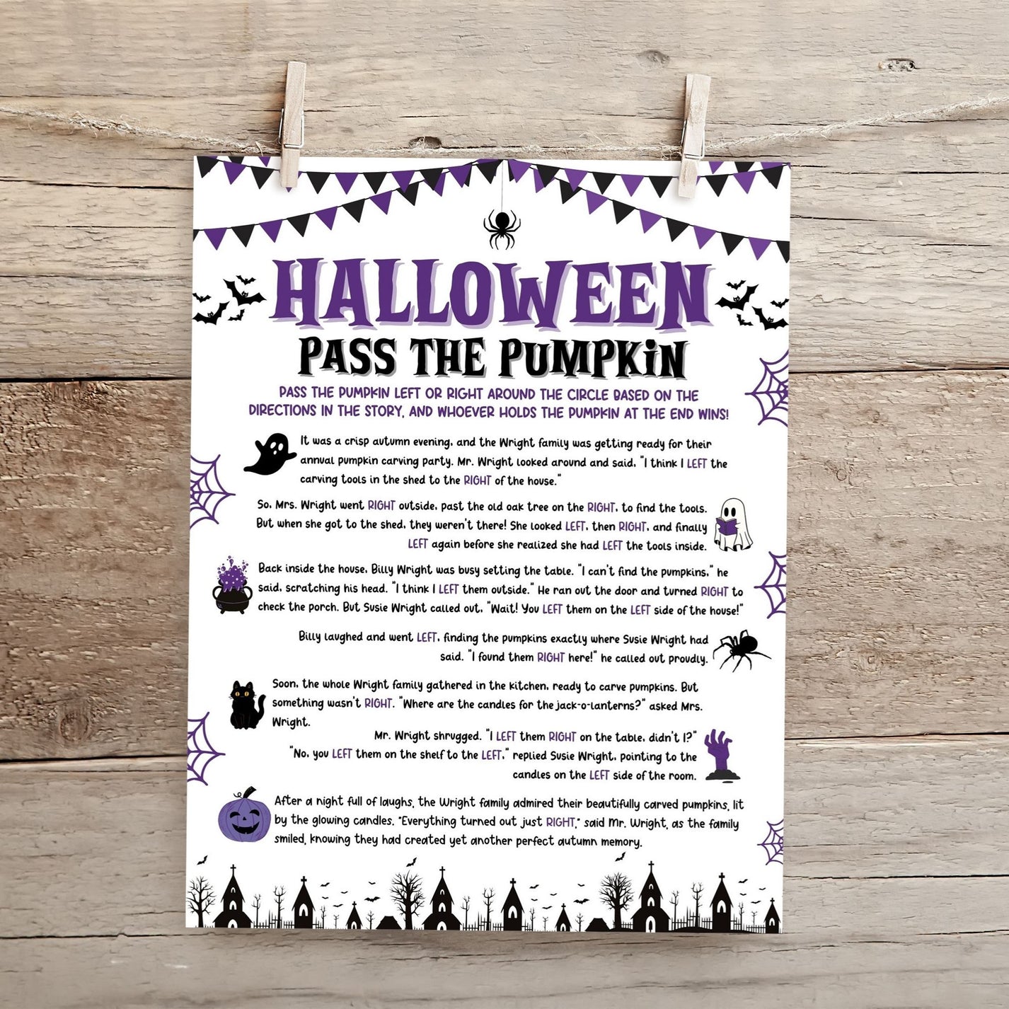 Halloween Pass the Pumpkin Printable Game Purple 8.5x11 – Droo & Aya
