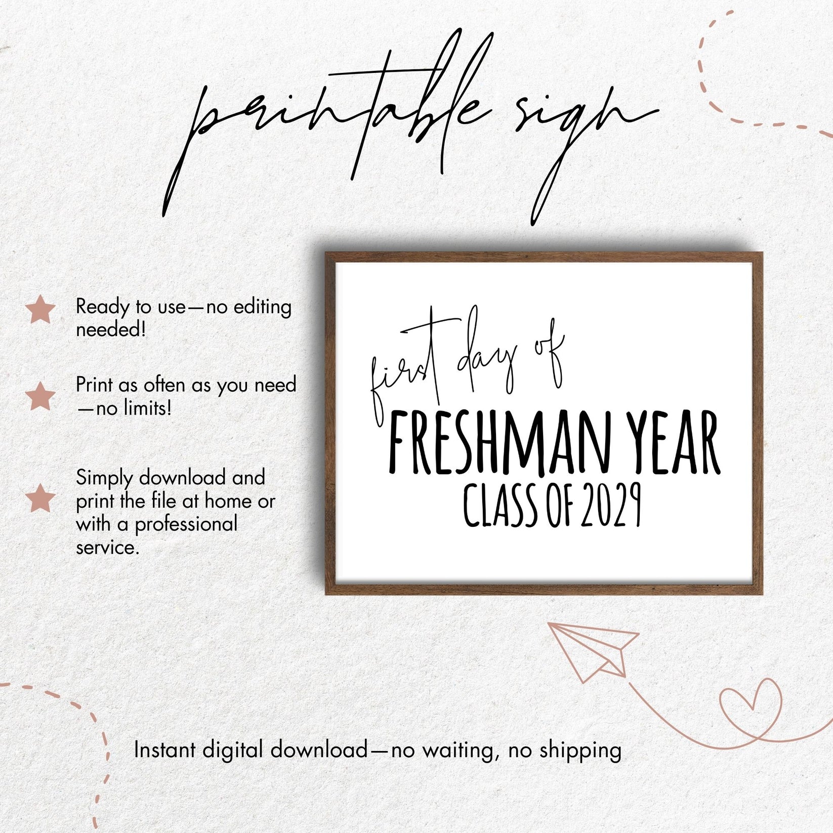 First Day of Freshman Year Sign Class of 2029 – Droo & Aya