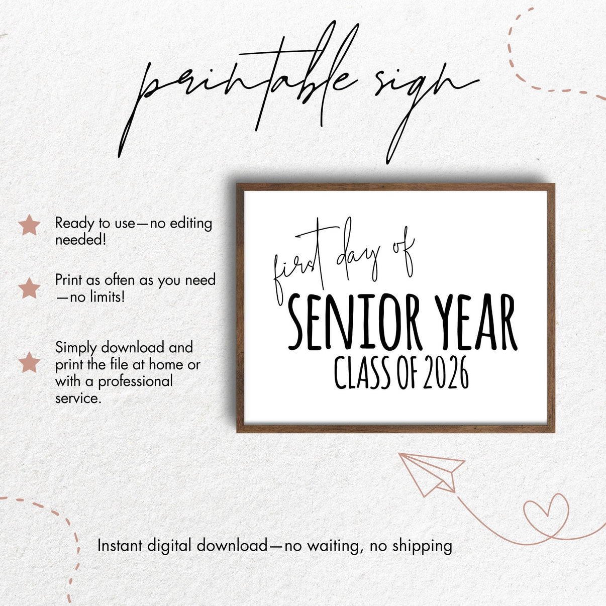 First Day of Senior Year Class of 2026 Printable Sign 8x10 – Droo & Aya