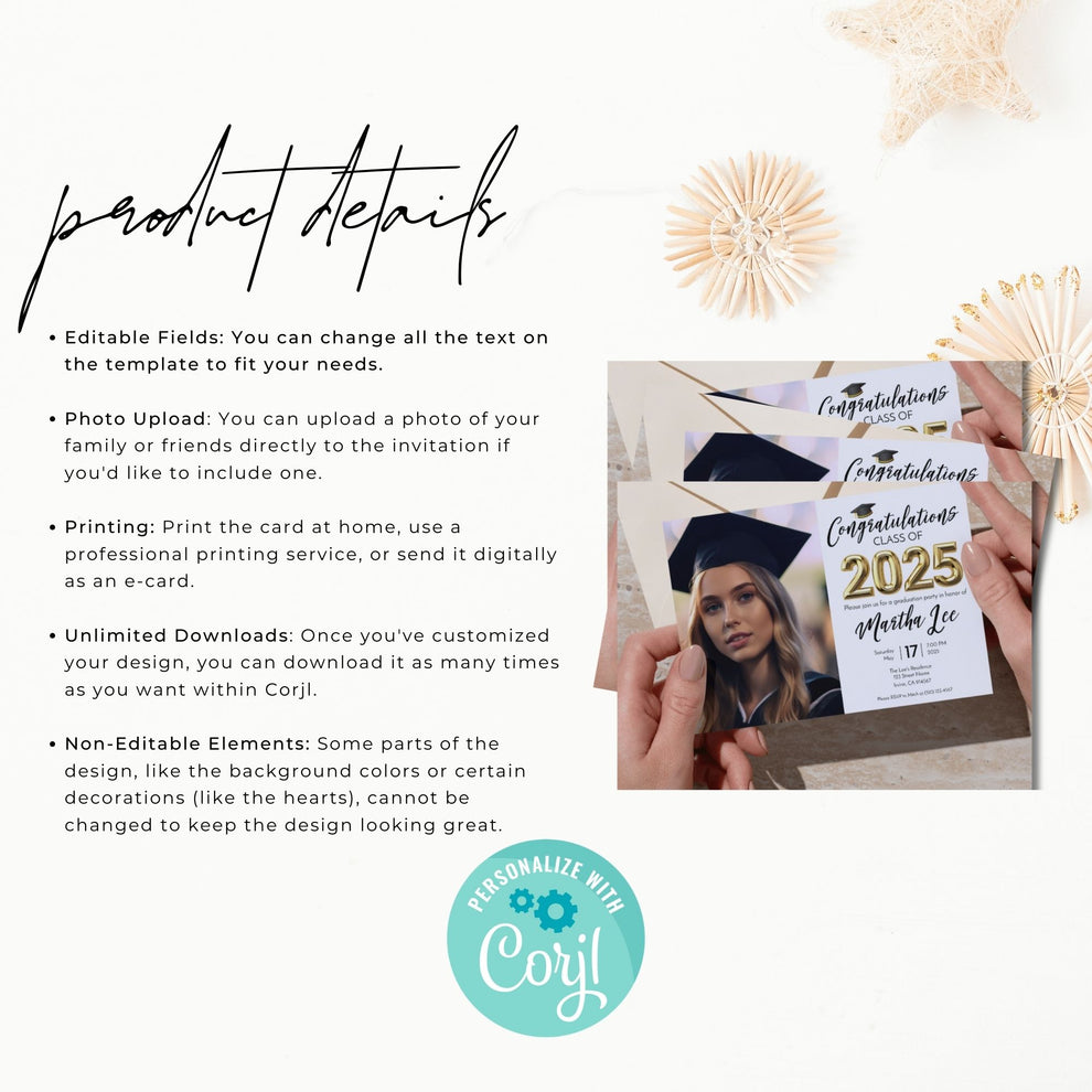Class of 2025 Graduation Invitation Template - Gold and Black – Droo & Aya