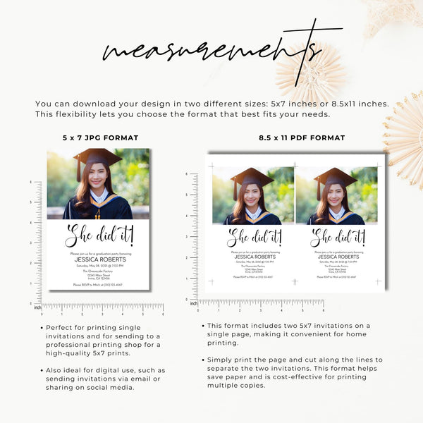 She Did It! Editable Graduation Party Invitation Template – Droo & Aya